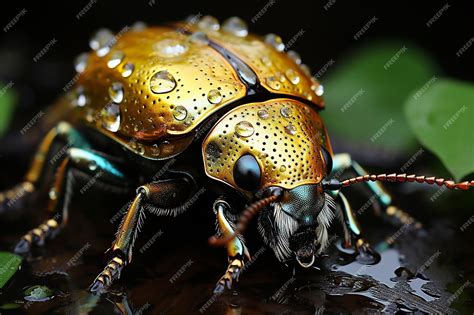 Premium Ai Image Majestic Morning Rain Macro Photo Of A Hercules Beetle