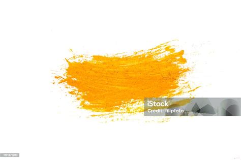 흰색 배경에 격리 된 텍스처 노란색 오일 페인트 브러시 스트로크 0명에 대한 스톡 사진 및 기타 이미지 0명 고풍스런