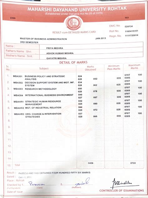 Mba All Marks Sheet 3 Pdf