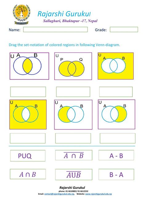 Venn Diagrams With Set Notation Worksheet Live Worksheets