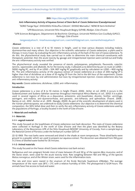 Pdf Anti Inflammatory Activity Of Aqueous Extract Of Stem Bark Of