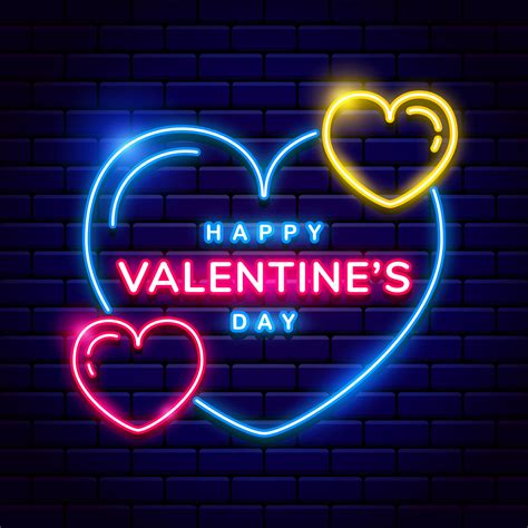 Feliz Dia Dos Namorados Fundo Com Coração De Néon De Vetor Rosa