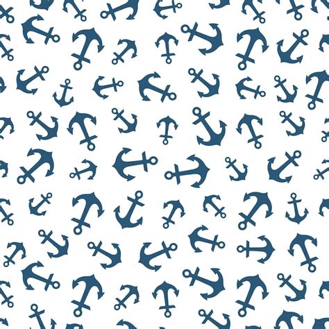 Premium Vector White Seamless Pattern With Navy Anchors