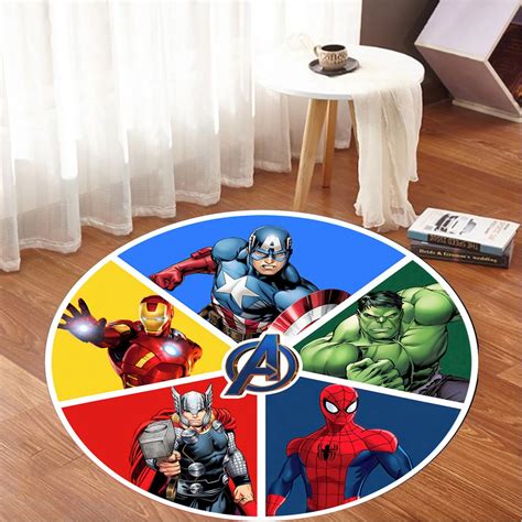 Captain America Iron Man Spider Man Hulk Thor Hammer Design Round Rug Cartoon Rug
