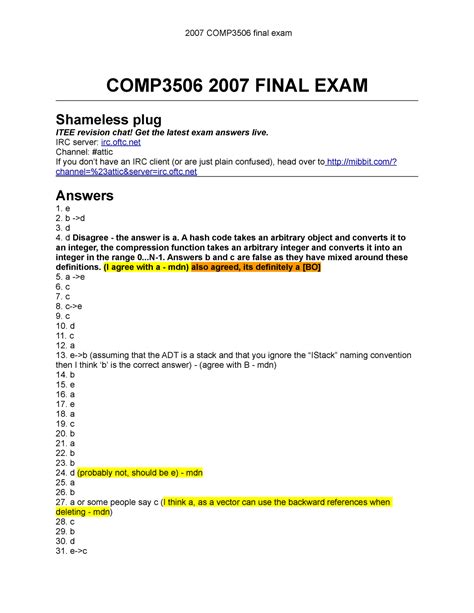 Exam 2007 Answers 2007 COMP3506 Final Exam COMP3506 2007 FINAL EXAM
