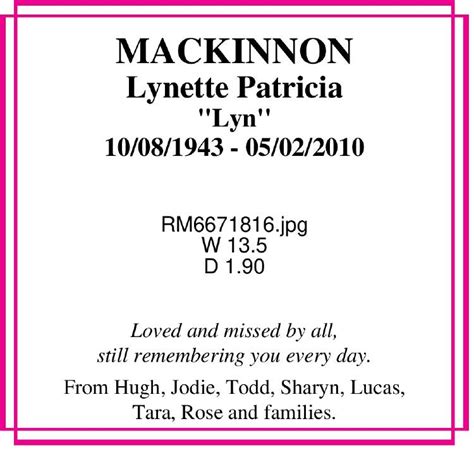 Mackinnon Lynette Patricia Lyn Tributes St George And Sutherland
