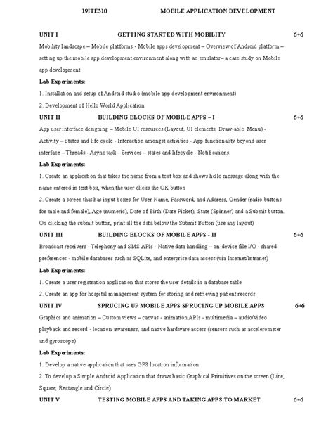 Mad Syllabus 19ite310 Mobile Application Development Unit I Getting