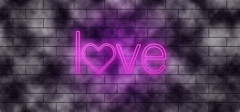 Vector Love Illustration With Black Brick Wall And Bright Pink Neon