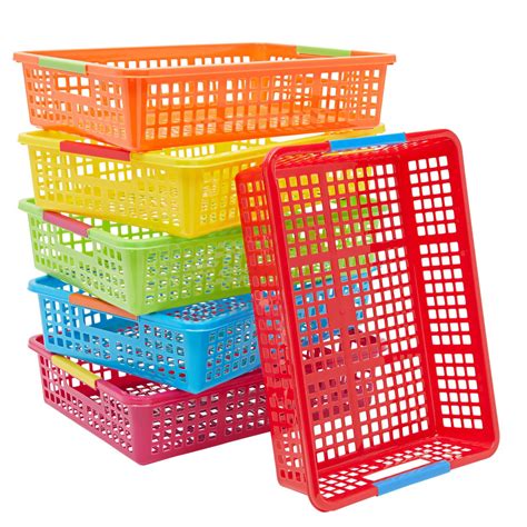6 Pack Plastic Turn In Paper Trays For Classroom Colorful Storage Bin Basket Organizers For