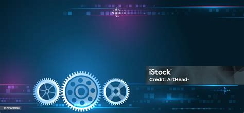 과학 실험 프레젠테이션을 위한 톱니바퀴 미래 지향적 인 하이테크 개념 비즈니스 및 산업 인터넷 배너입니다 프레젠테이션을 위해 파란색 배경에 기어로 구성된 메커니즘입니다 0