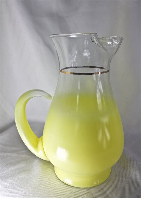 Vintage Yellow West Virginia Blendo Glass Pitcher C1950s Blendo Glass