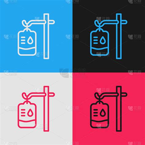 波普艺术线IV袋图标孤立的颜色背景血包献血的概念治疗和化疗的概念向量