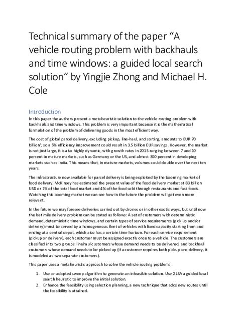 Pdf Guided Local Search For The Vehicle Routing Problem