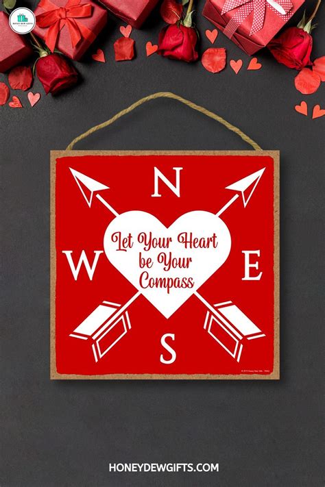 Let Your Heart Be Your Compass 10 Inch By 10 Inch Hanging Wall Art Decorative Wood Sign