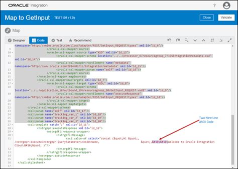 how to add new line character in oracle integration cloud oic mapper