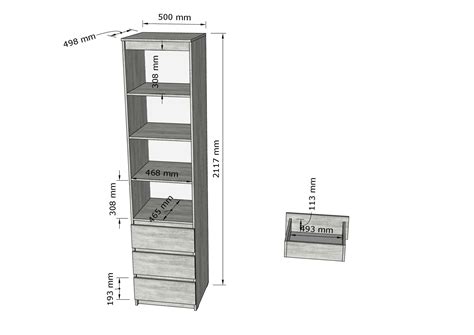 ᐉ Пенал відкритий з шухлядами T 219 500x2117x498 мм Білий Антрацит