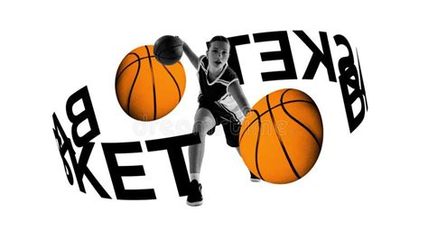 Basketball Player In Mid Dribble Surrounded By Floating Typography And