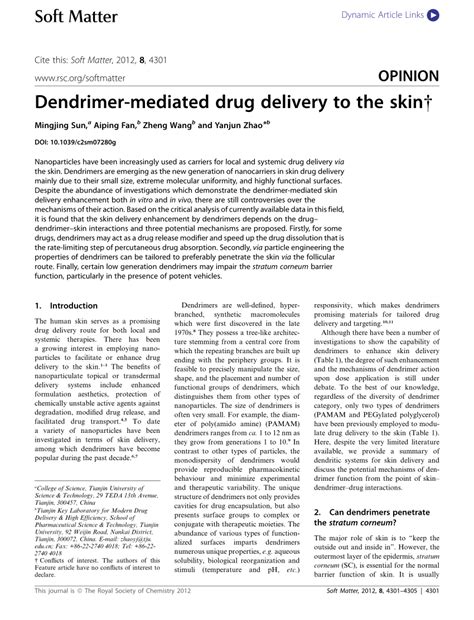 Pdf Dendrimer Mediated Drug Delivery To The Skin