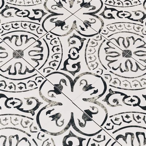 Msi Baroque Stamp Matte Porcelain Black And White Encaustic Tile 8 In