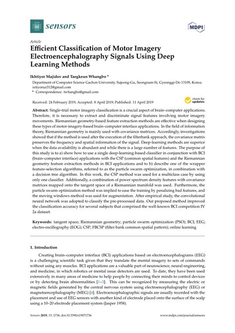 pdf efficient classification of motor imagery electroencephalography