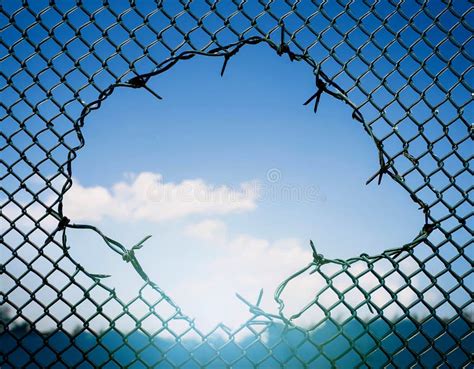 Hole In A Chain Link Fence Symbolizing Escape And Freedom Stock Illustration Illustration Of