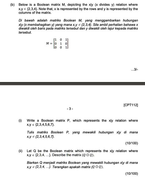 Below Boolean Matrix M Depicting The Xly X Divides Relation Where 234
