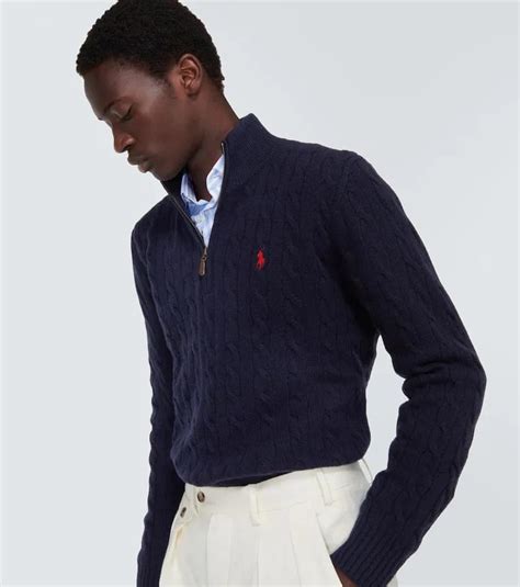 Ralph Laurens Cable Knit Cotton Quarter Zip Sweater Blue Brandsoutlet