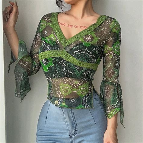 Y2k Paisley And Grunge 2000s Aesthetic Sexy Crop Top Y2k Top Etsy