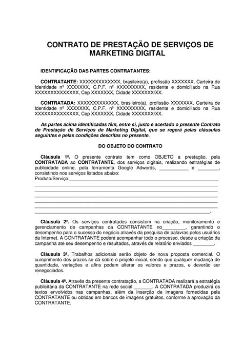 Modelo De Contrato De Marketing Digital Com Suporte Sergio Ari