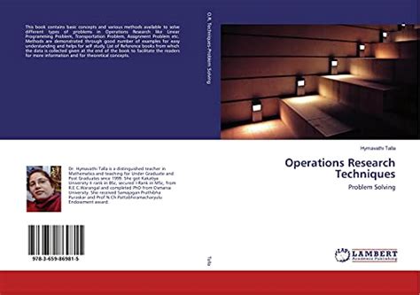 Operations Research Techniques Problem Solving Talla Hymavathi