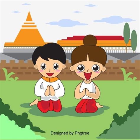 รูปเด็กผู้หญิงเด็กผู้ชายไหว้สวัสดีรอยยิ้มสีเขียวสีขาวสีแดง Png เด็ก