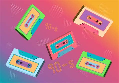 Vivid Illustration Audio Cassettes From The 90s Nostalgia Retro And