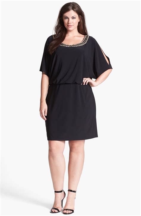 Xscape Embellished Cold Shoulder Jersey Blouson Dress Plus Size