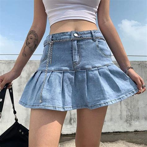 Y2k Mini Skirt Denim Hot Pink Jean Skirt Frilled Pleated Etsy
