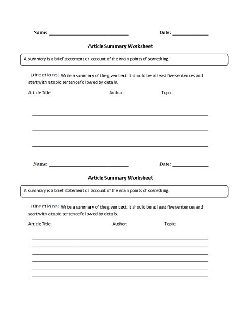 Englishlinx Summary Worksheets