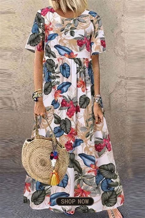 Plus Size Casual Dress Womens Plus Floral Print Short Sleeve Round