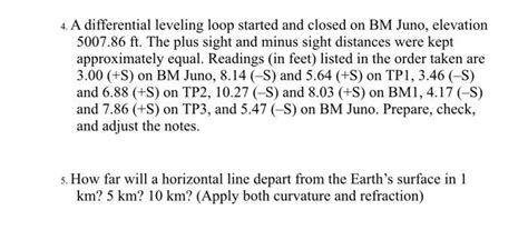 solved 4 a differential leveling loop started and closed on
