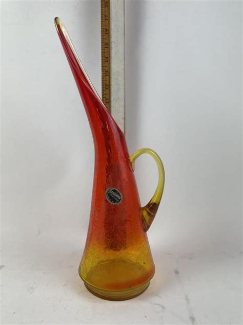 Mid Century Kanawha Crackle Glass Amberina Ewer Auction