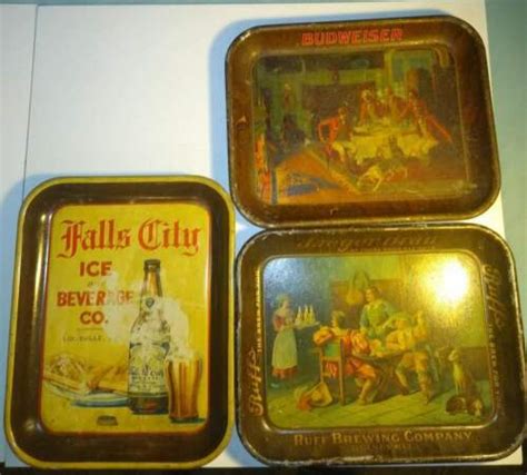 3 Vintage Tin Beer Serving Trays Antique Price Guide Details Page