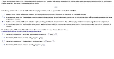 Solved A Simple Random Sample Of Size N34 Is Obtained From