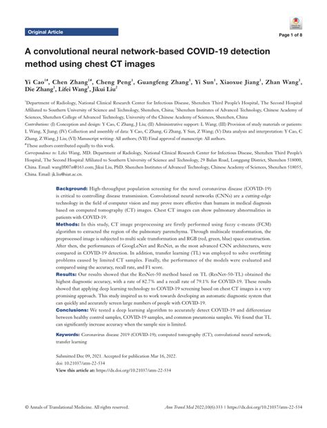 PDF A Convolutional Neural Network Based COVID Detection Method Using Chest CT Images