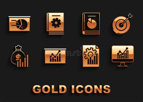 Set Board With Graph Chart Target Computer Monitor Document Money Bag And Diagram User