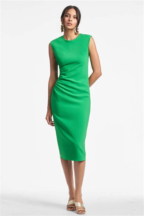 Stretch Crepe Solid Kelly Green Diana Dress Sachin And Babi