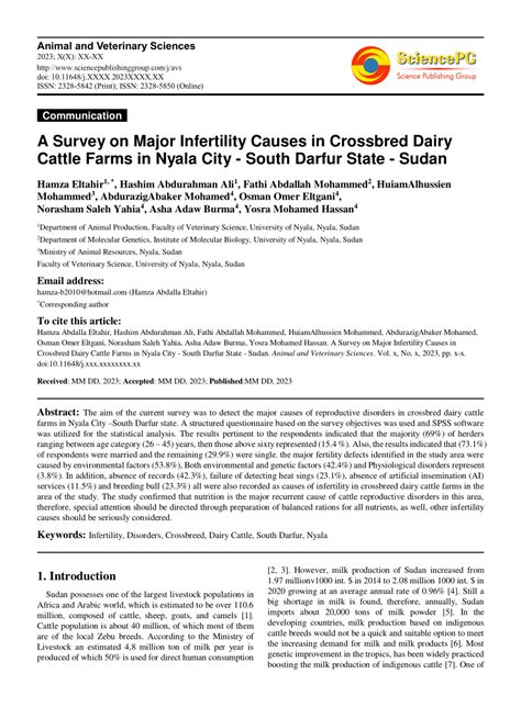 Pdf A Survey On Major Infertility Causes In Crossbred Dairy Cattle