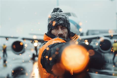 Ground Crew Signaling Incoming Plane Premium Ai Generated Image
