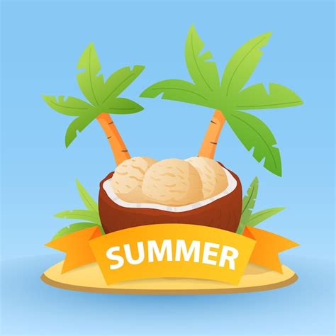 Premium Vector Summer Sale Bannercoconut Ice Cream In In Coco Shells