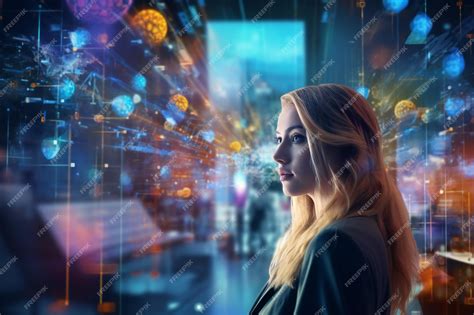 Premium Photo Woman With Futuristic Data Modern And Innovative