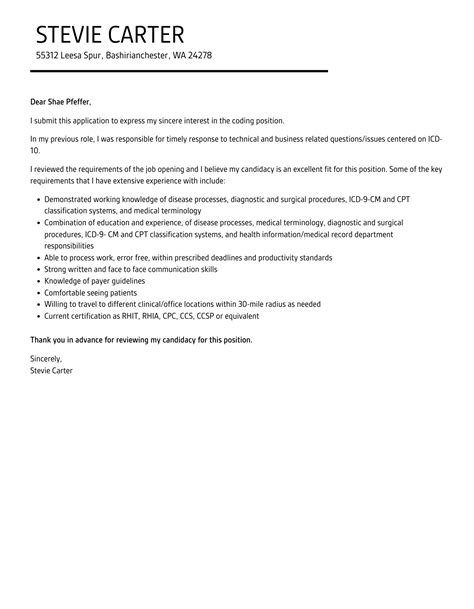 Coding Cover Letter Velvet Jobs