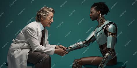 Premium Photo Futuristic Interaction Human And Robot Handshake Conceptual Imagery For
