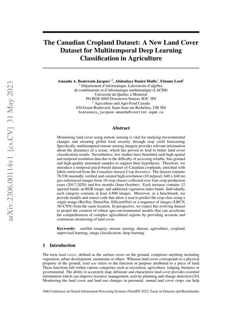 Pdf The Canadian Cropland Dataset A New Land Cover Dataset For Multitemporal Deep Learning